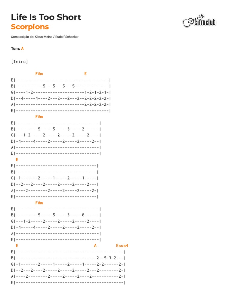 Cifra Club - Scorpions - Life Is Too Short | PDF | Hard Rock | Heavy ...
