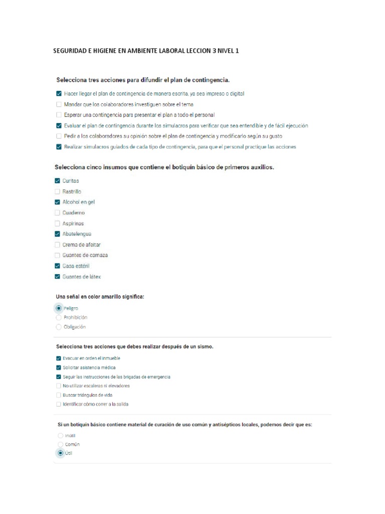 Seg e Higiene Leccion 3 Nivel 1 | PDF