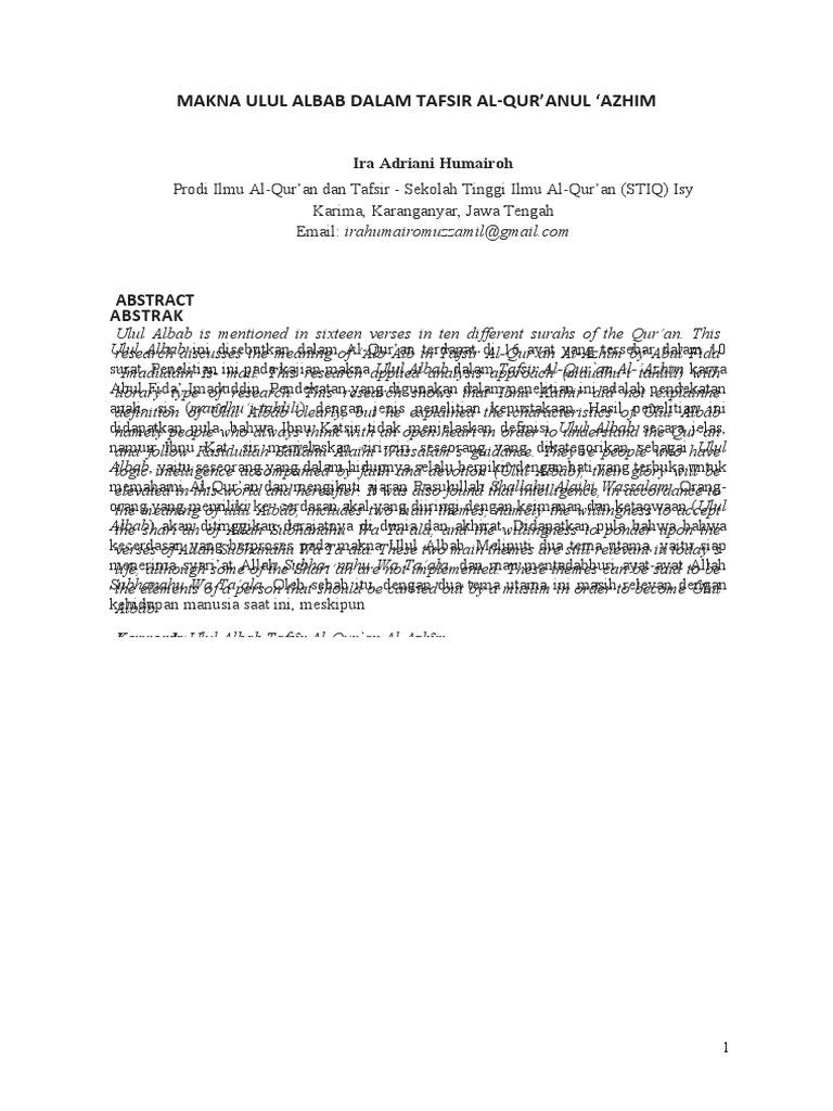 Makna Ulul Albab Dalam Tafsir Al Adzhim | PDF