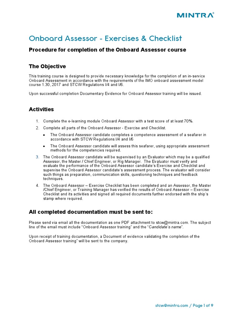 OBA Onboard Exercises Checklist | PDF