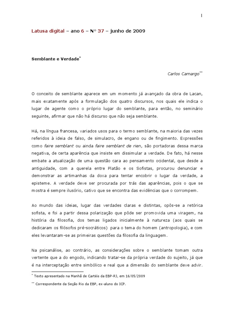 Lacan's Semblance and Truth Analysis | PDF