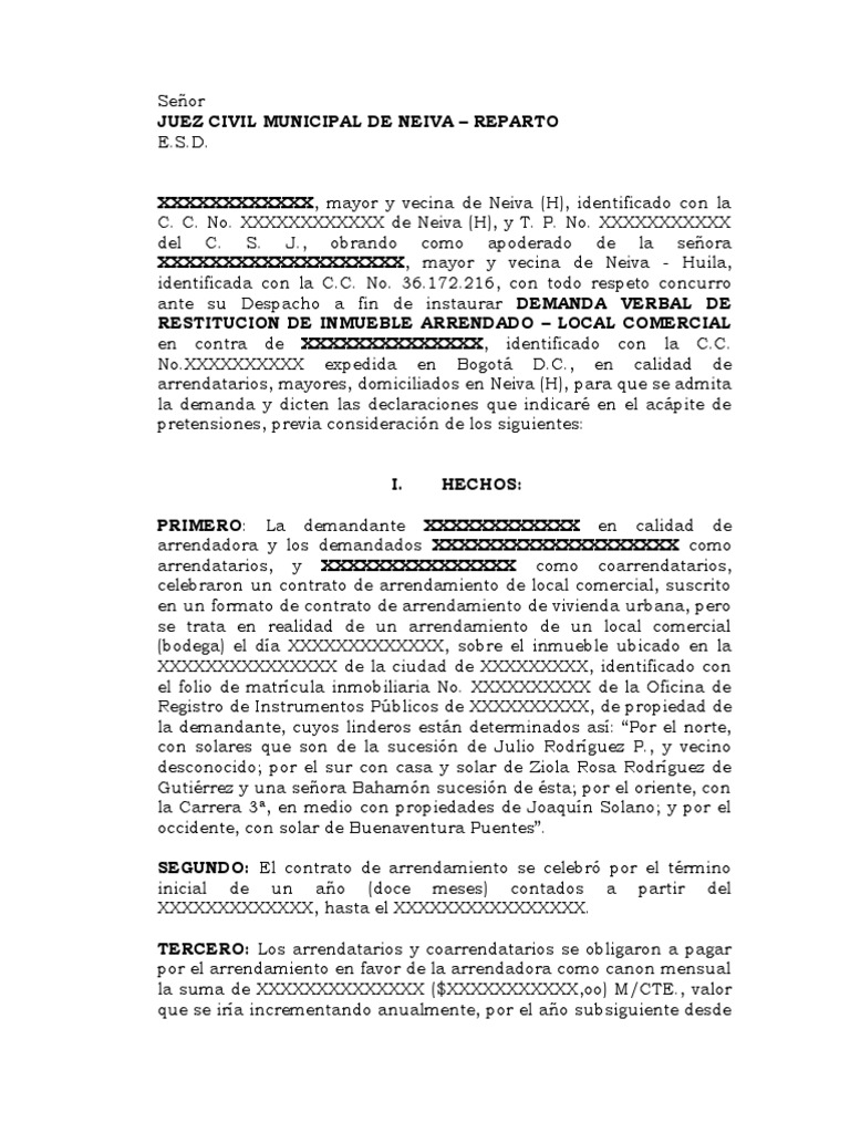 Modelo Demanda de Restitucion de Inmueble | PDF | Derecho civil ... Modelo Demanda de Restitucion de Inmueble | PDF | Derecho civil ...