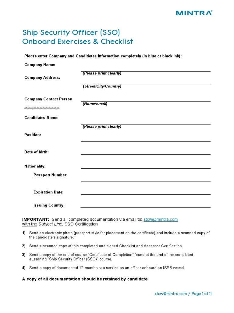 SSO_Onboard_Excercise__Checklist | PDF | Sea Captain | Access Control