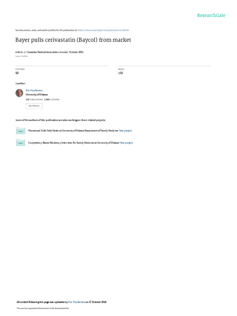 Bayer Withdraws Baycol from Market | PDF