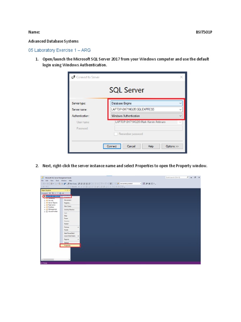 05 Laboratory Exercise 1 | PDF | Microsoft Sql Server | Login 05 Laboratory Exercise 1 | PDF | Microsoft Sql Server | Login