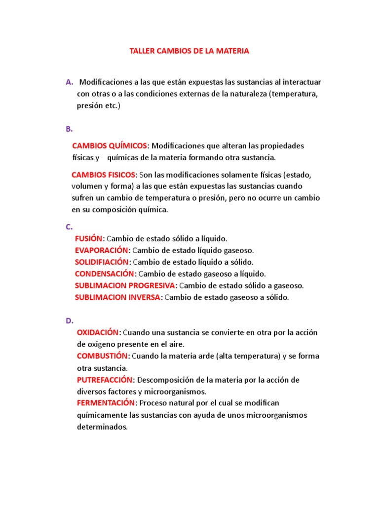 Taller Cambios de La Materia | PDF