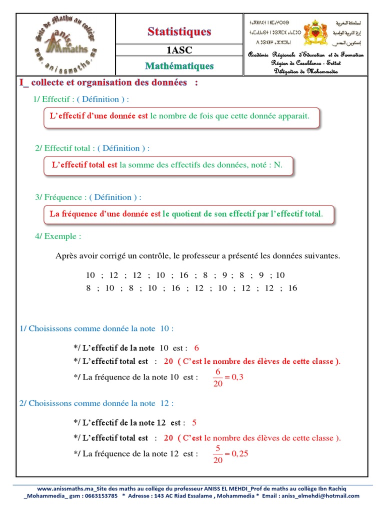 Devoir Maths 1AC | Download Free PDF | Statistiques