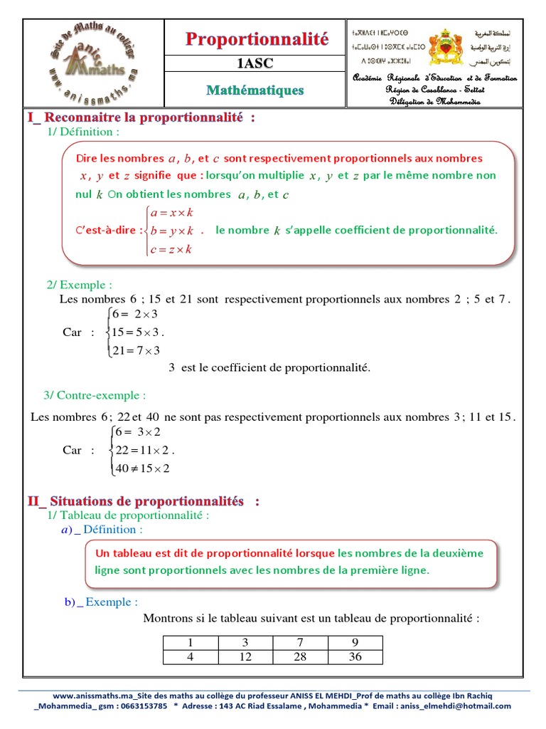 07la Proportionnalité | PDF | Objets mathématiques | Quantité