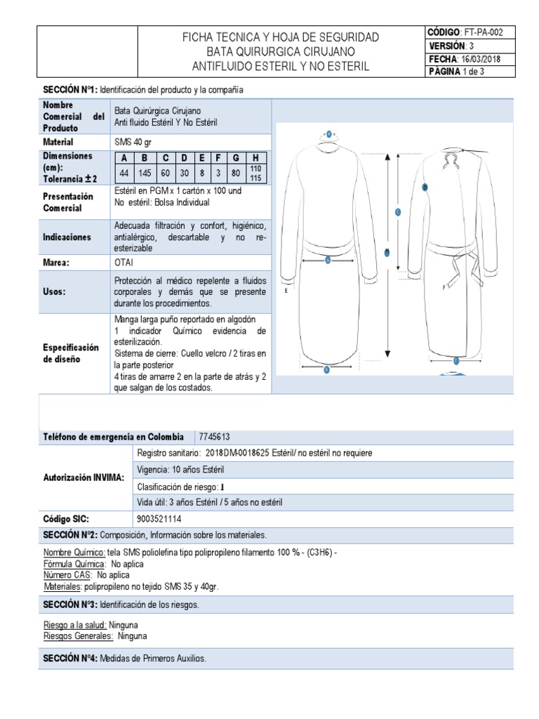 ficha tecnica batas | PDF