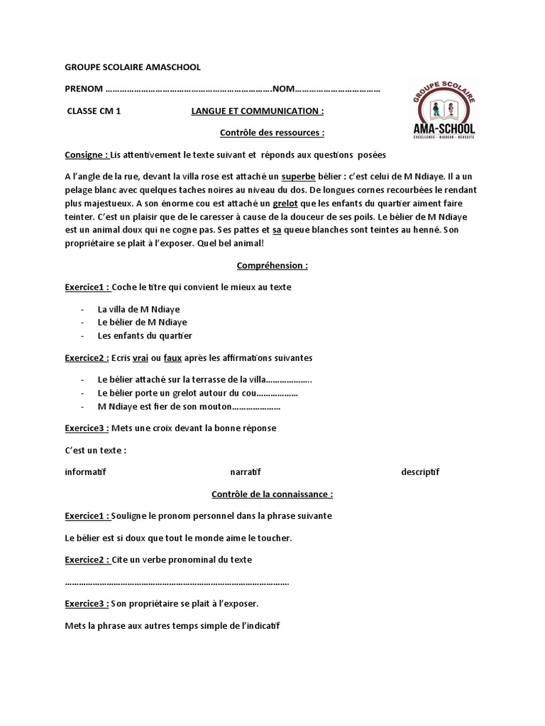 Exo CM1 Ama School | PDF