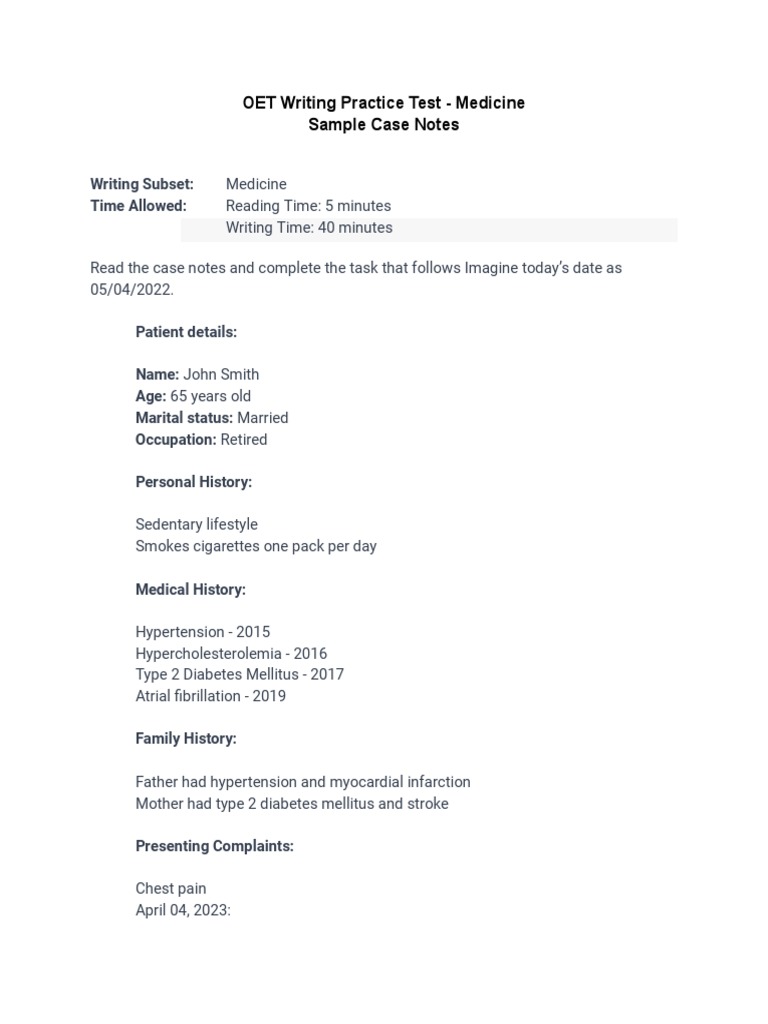 Doctors-OET-Writing-Practice-Test | PDF | Hypertension | Cardiology