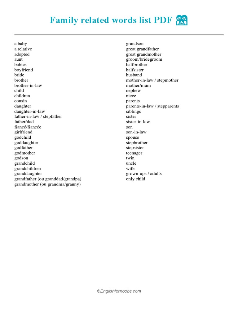 Family Related Words List | PDF