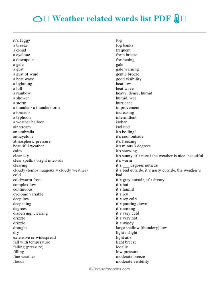 Weather Related Words List | PDF | Weather | Wound