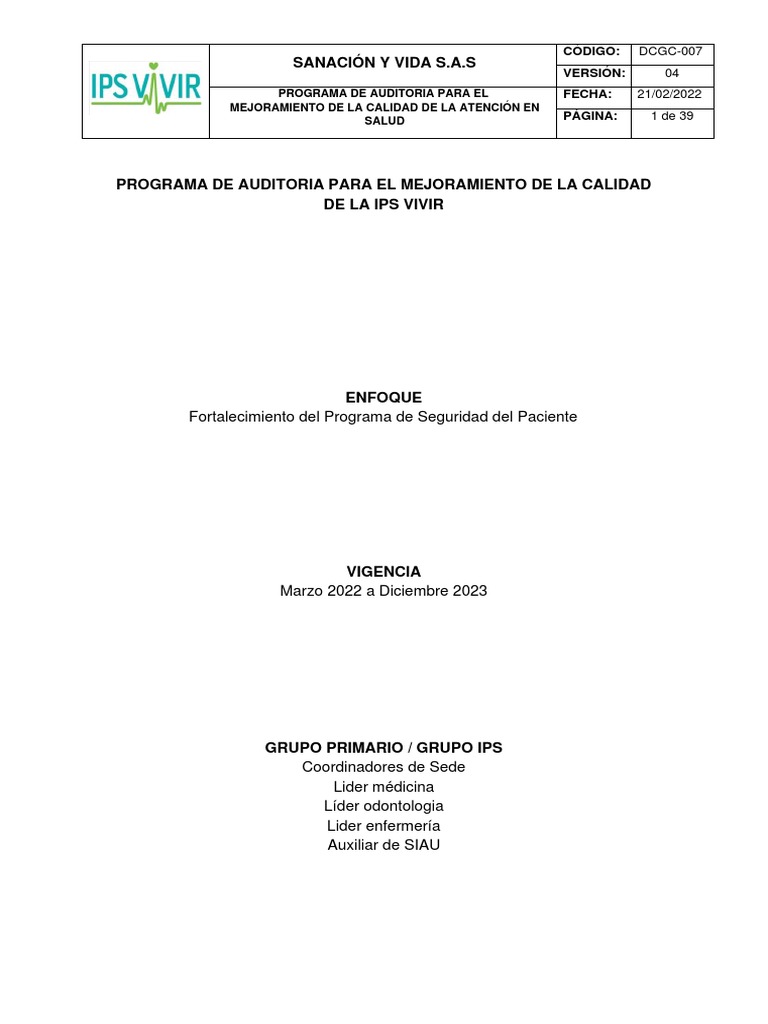 DCGC-007 Documento Metodologico Pamec 2022-2023 | PDF | Calidad ...
