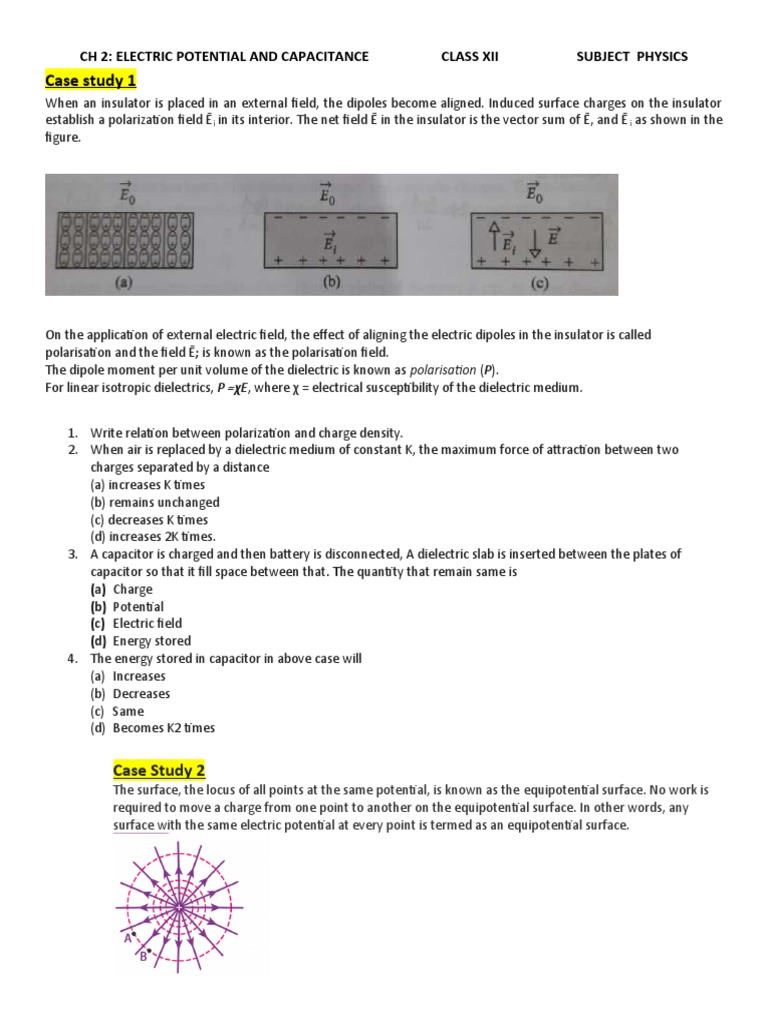 Case Study 1: CH 2: Electric Potential and Capacitance Class Xii ...