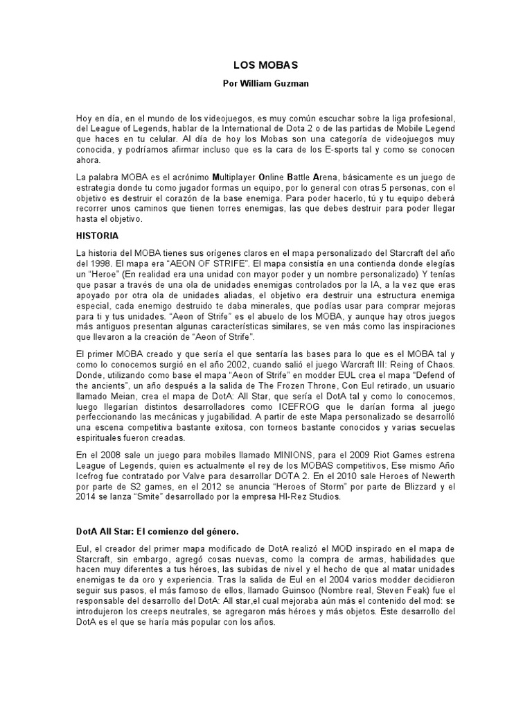 Historia y evolución de los MOBAs | PDF | Juego de azar | Videojuegos