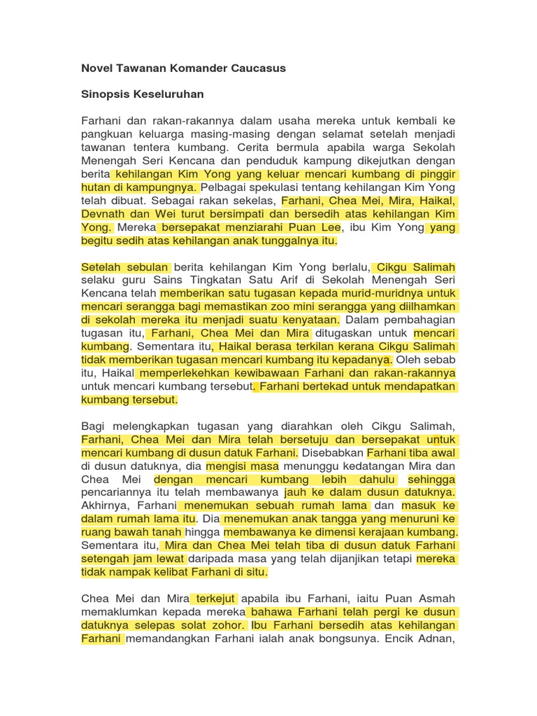 (Tingkatan 3) Novel Tawanan Komander Caucasus | PDF