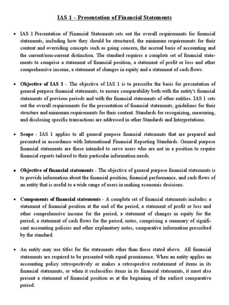 IAS 1 - Financial Statements | PDF | Financial Statement | International Financial Reporting ...