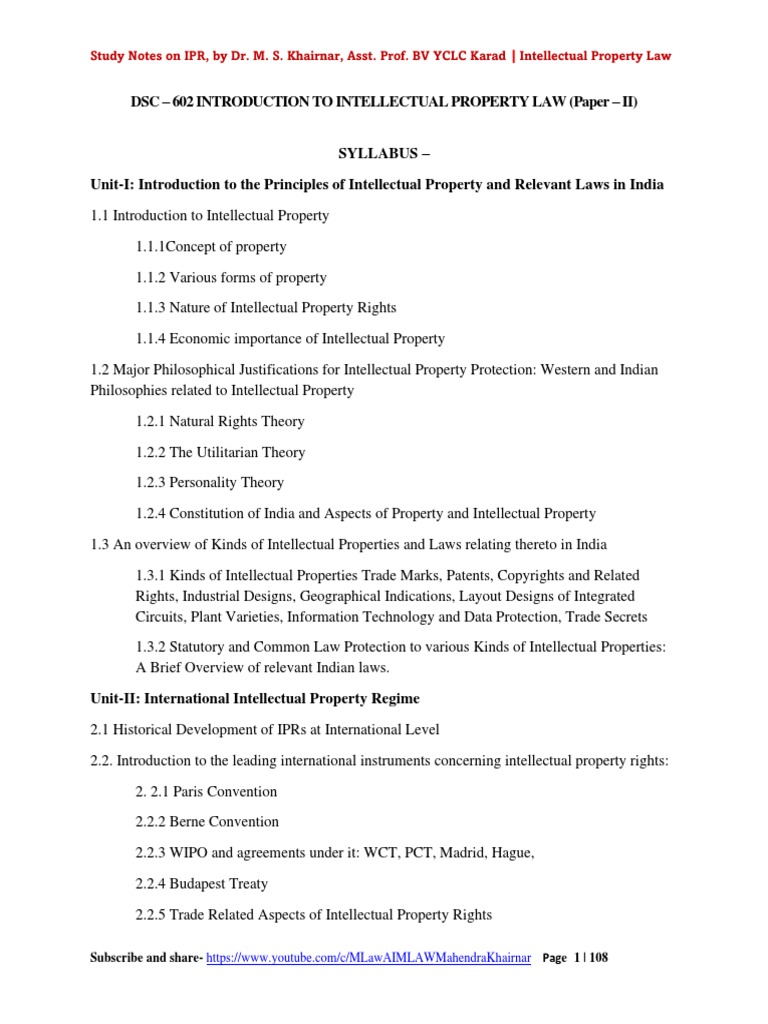 Notes On IPR | PDF | Intellectual Property | Trademark
