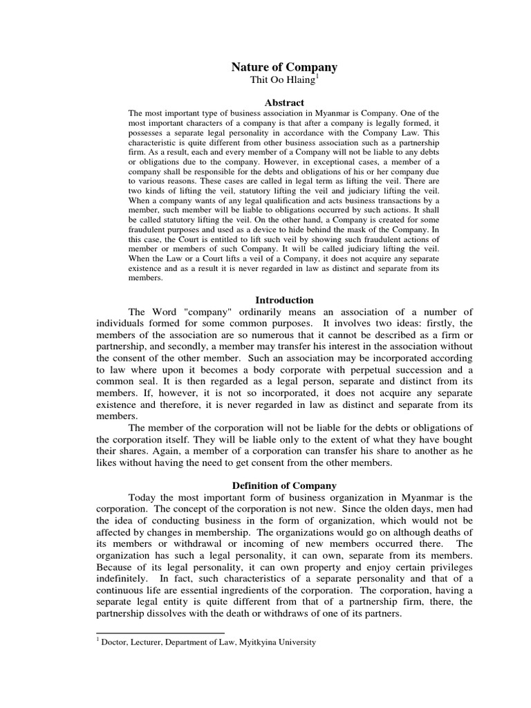 Nature of Company | Download Free PDF | Corporations | Partnership