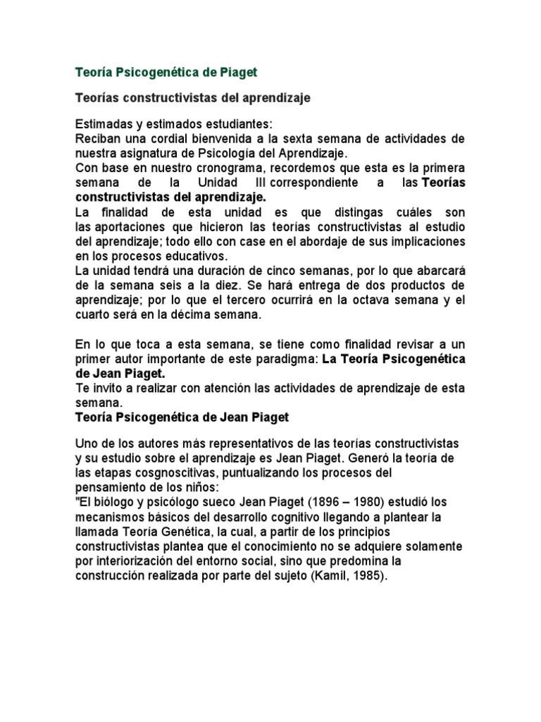 Teoría Psicogenética de Piaget | PDF