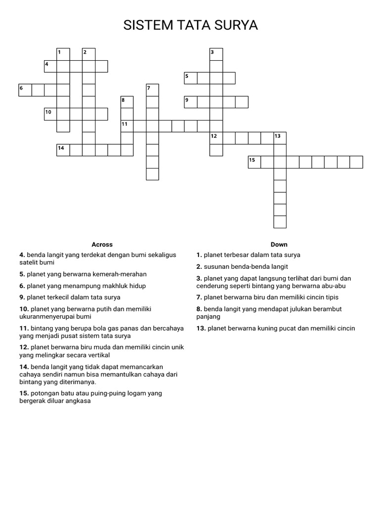 TTS Materi SISTEM TATA SURYA - Crossword Labs | PDF | Sains & Matematika