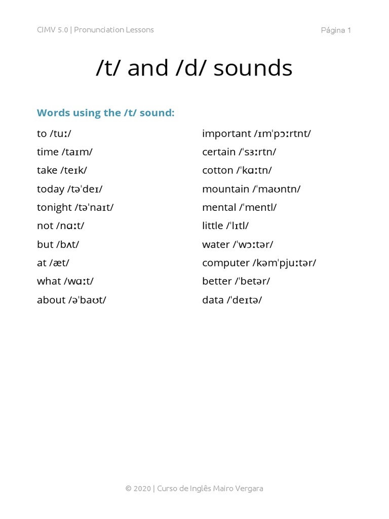 Pronunciation Lesson 13 - T and D Sounds | PDF