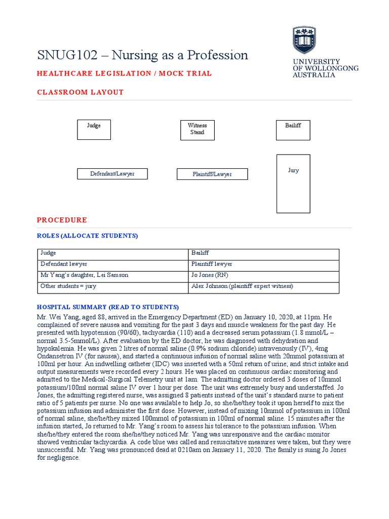Healthcare Legislation Module - Mock Trial | PDF | Negligence | Nursing