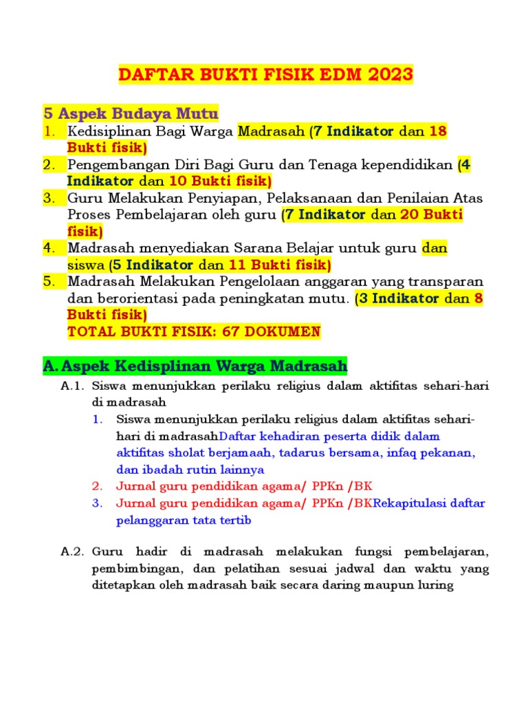 Daftar Bukti Fisik Edm 2023 | PDF