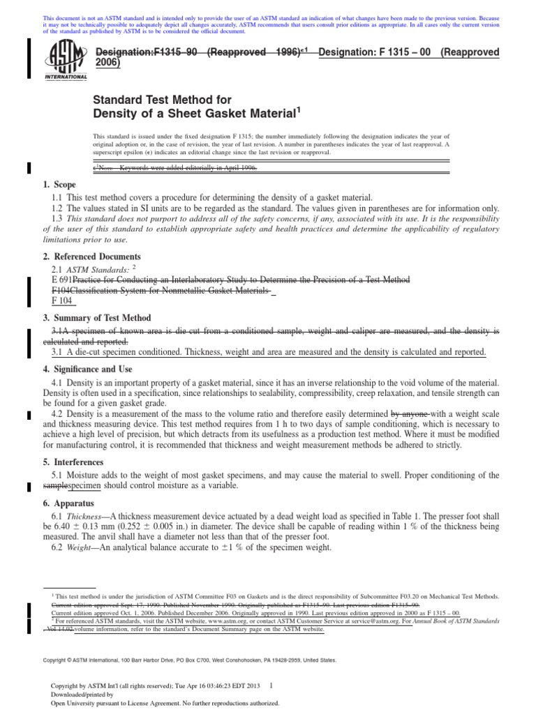 Astm f1315 - 2006 Density | PDF | Density | Weight