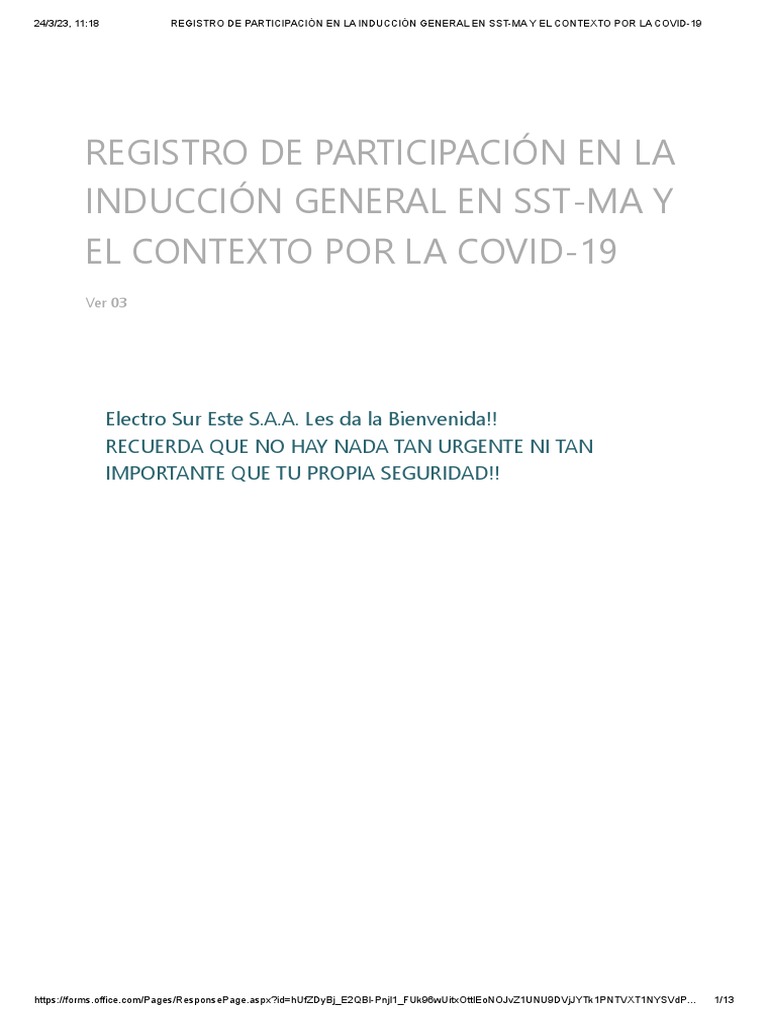 Registro de Participación en La Inducción General en Sst-Ma y El ...
