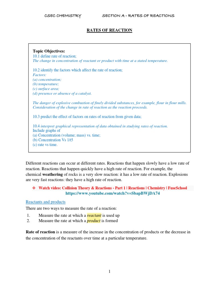 Rates of Reaction Notes | PDF | Reaction Rate | Chemical Reactions