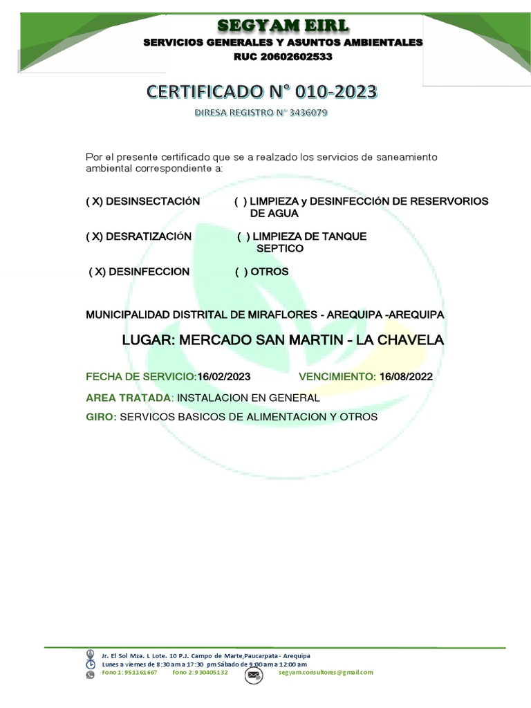 Certificado Diresa | PDF
