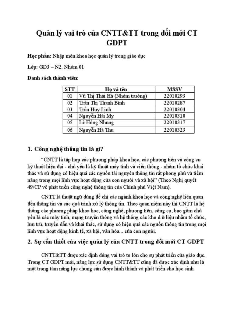 NHÓM-1-Quản lý vai trò của CNTT trong đổi mới CT GDPt | PDF