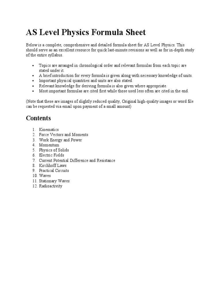 As Level Physics Formula Sheet | PDF | Technology & Engineering