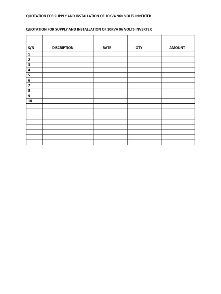 Quotation For Supply and Installation of 10kva 96 Volts Inverter | PDF