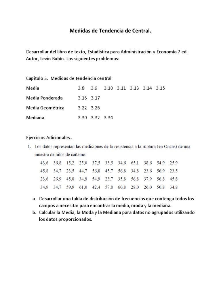Ejercicios de Medidas de Tendencia Central | PDF