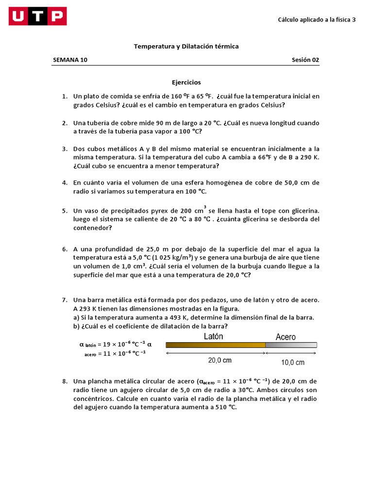 S10.s2 - Resolver Ejercicios - Temperatura | PDF | Expansión térmica | Temperatura