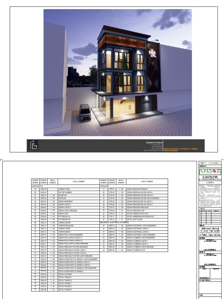Gambar Kerja Ruko D'latinos Pt. Amsar Prima Mandiri | PDF