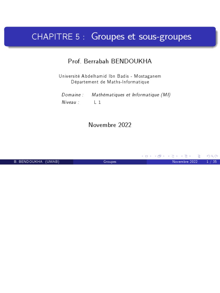 Chapitre5. Structures de Groupes Et Sous-Groupes | PDF | Sciences et mathématiques | Ordinateurs