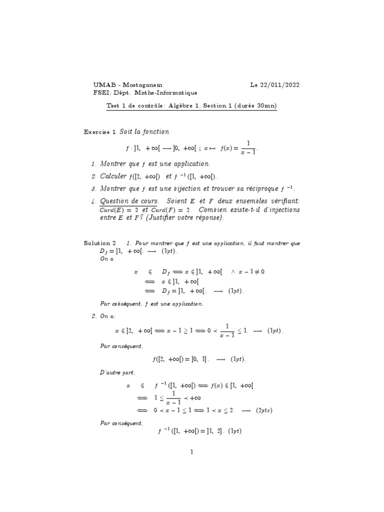 Test Algèbre 1 - Épreuve PDF | PDF | Mathématiques | Concepts mathématiques