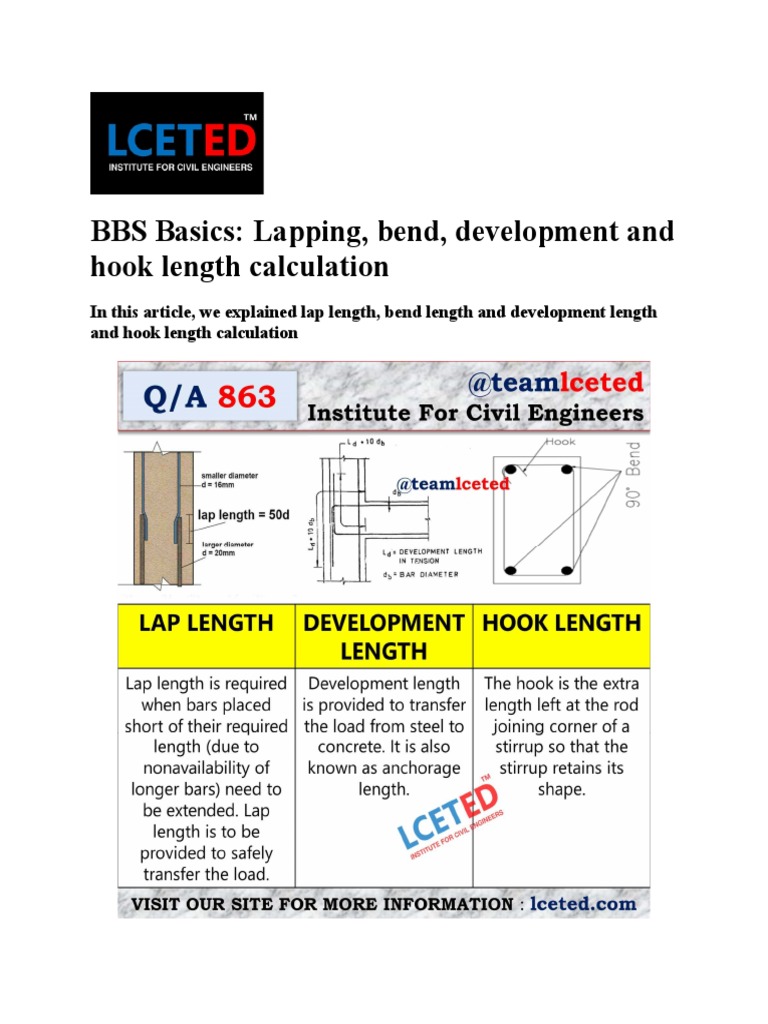 BBS Basics Lapping, Bend, Development and Hook Length Calculation | PDF