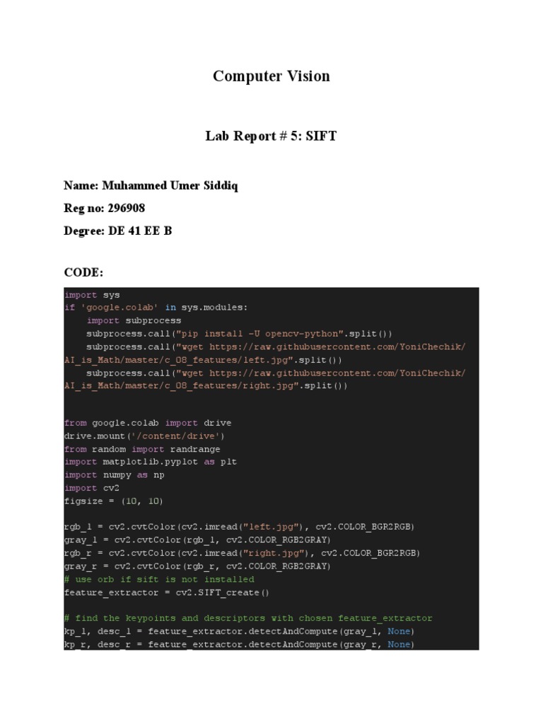 Cv Lab 5 Muhammad Umer Siddiq Pdf Algorithms Signal Processing