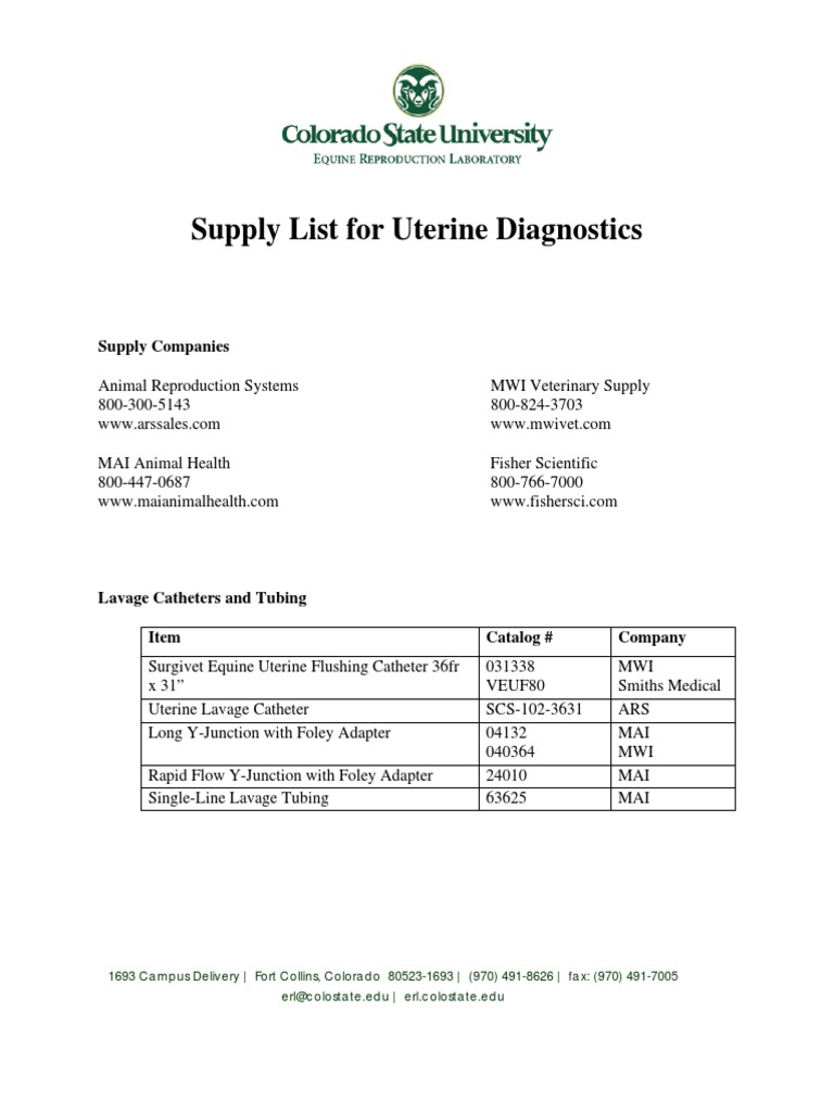 Equipment Supply List For Problem Mares CSU | PDF | Cytopathology ...
