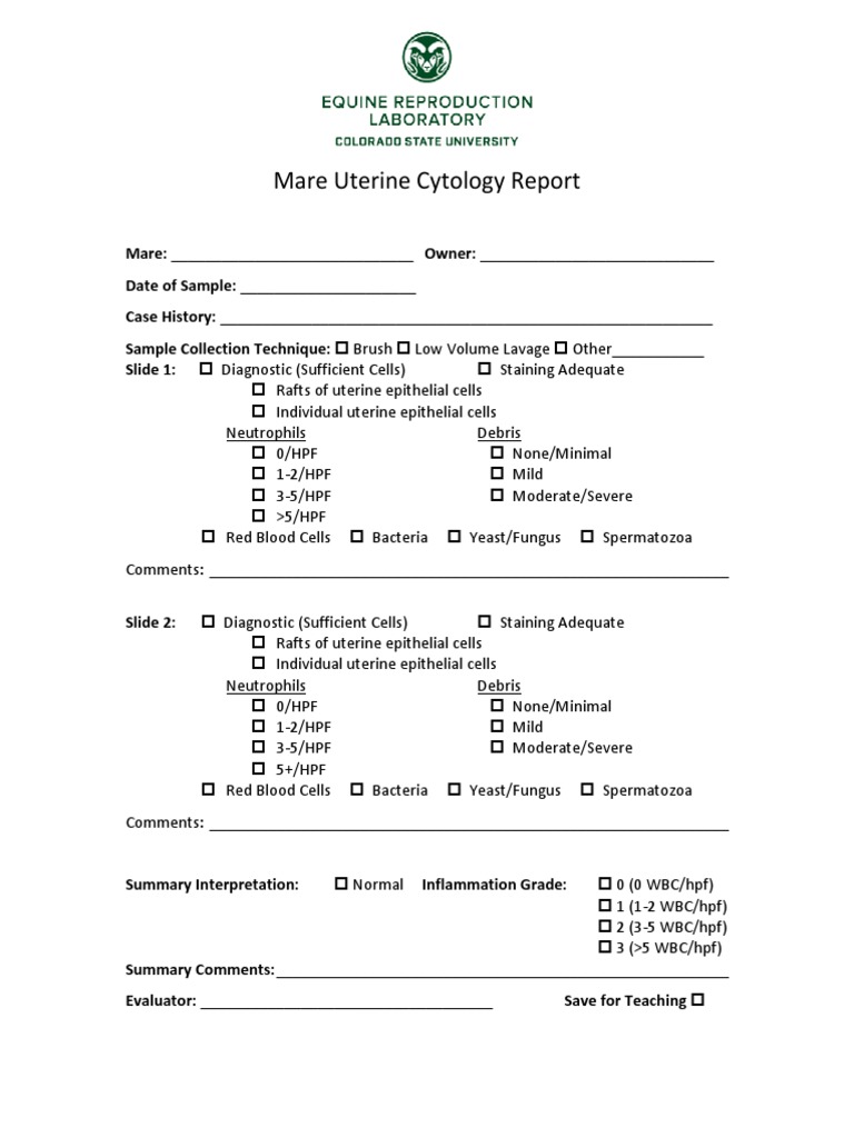 Mare Uterine Cytology Report Template | PDF | Science & Mathematics