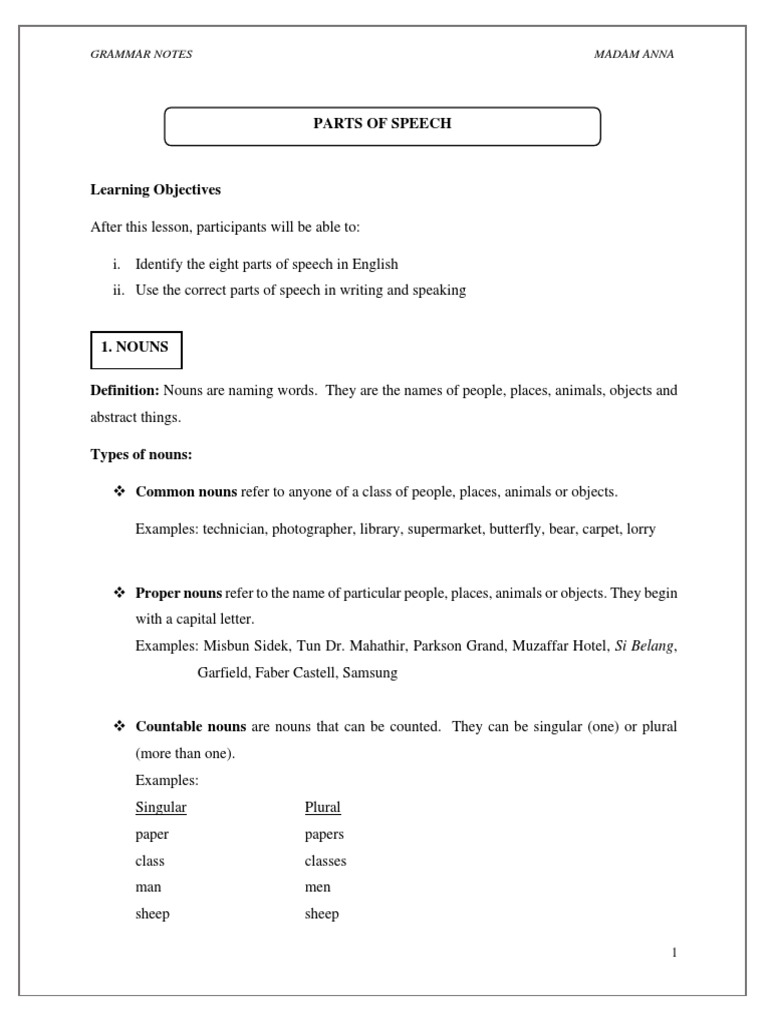 Grammar Notes | PDF | Noun | Adjective