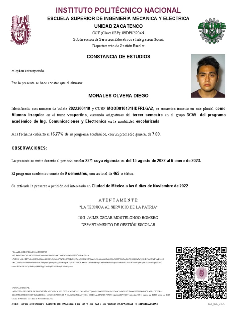 Constancia de Estudios 2022-11-06 | PDF