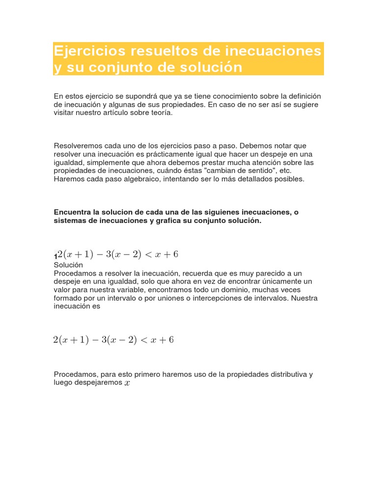 Ejercicios Resueltos de Inecuaciones | PDF | Conjunto (Matemáticas) | Intervalo (Matemáticas)