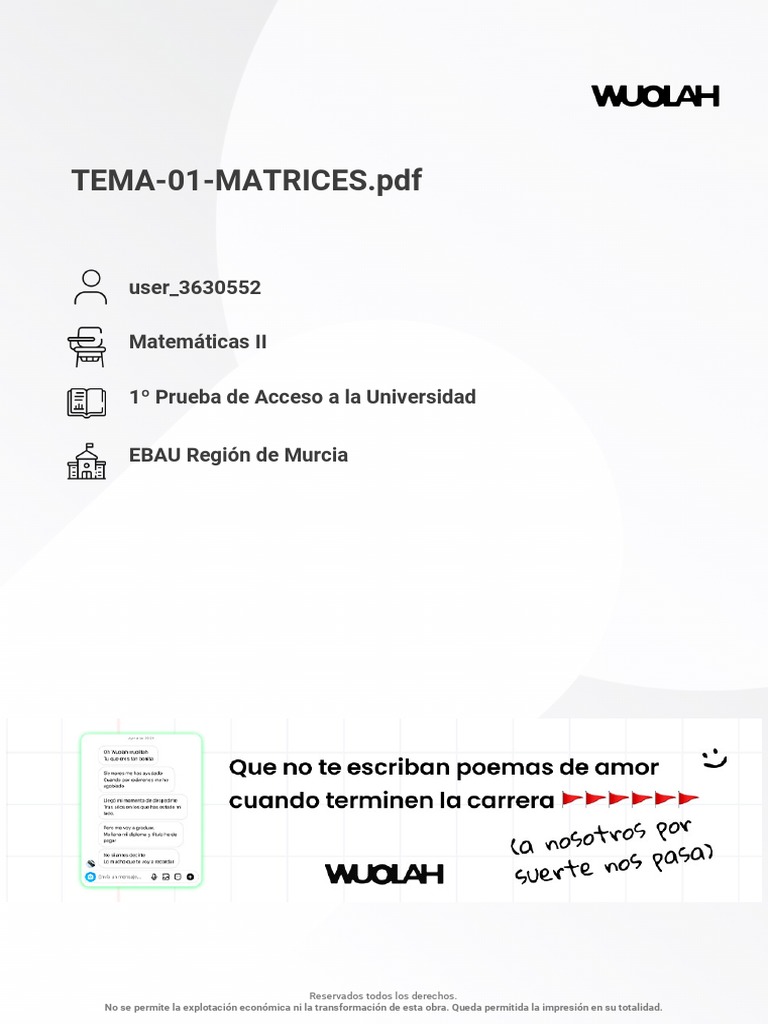 Wuolah Free TEMA 01 MATRICES | PDF | Matriz (Matemáticas) | Espacio vectorial