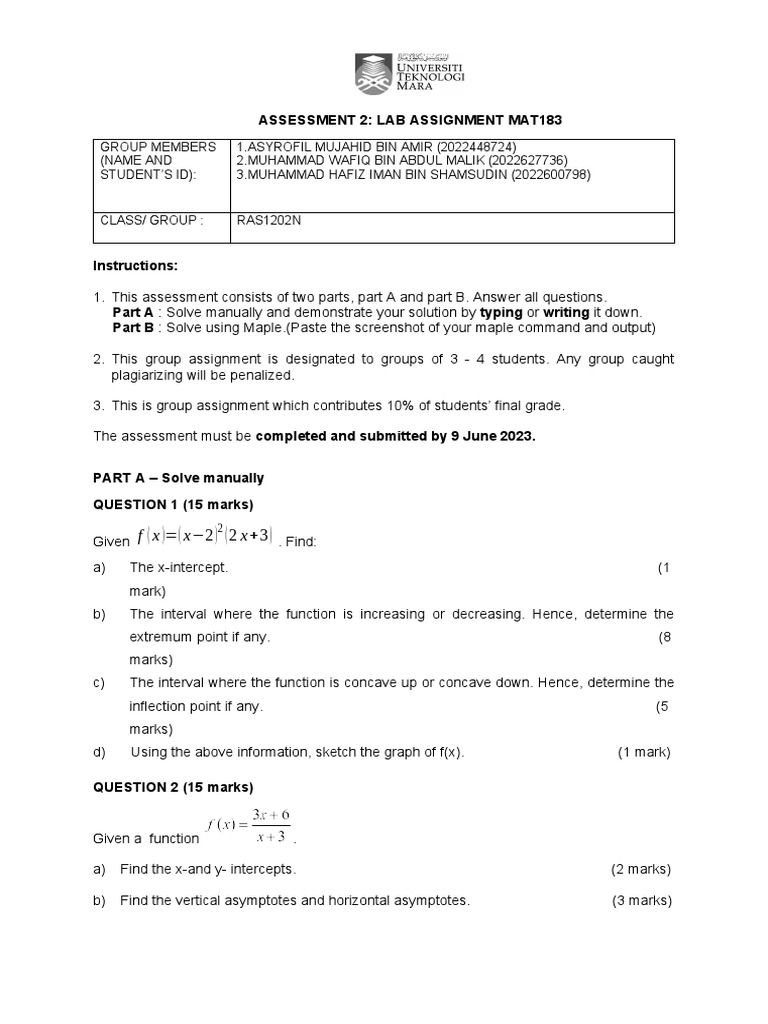 ASSESSMENT2 - Question - MAT183 - MAC2023 | PDF | Maxima And Minima | Theoretical Computer Science